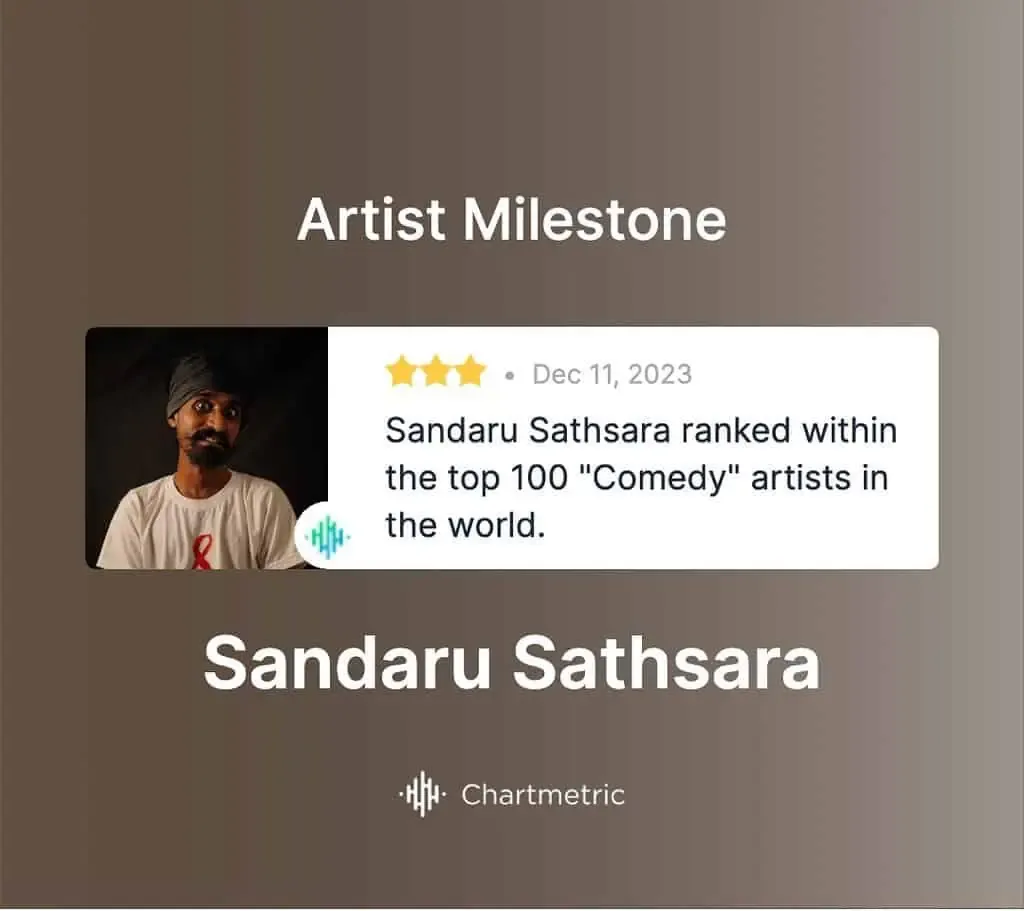Sri Lankan Comedy Singer Sandaru Sathsara Breaks into Global Top 100 Rankings – Being Sri Lankan